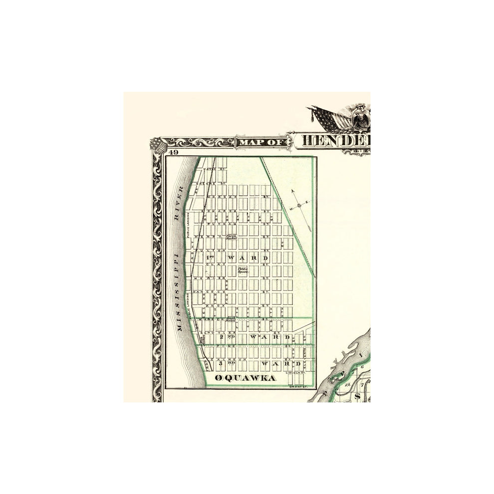 Historic County Map - Henderson County Illinois - Warner 1876 - 23 x 2 ...
