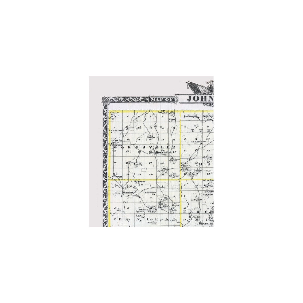 Historic County Map - Johnson County Illinois - Warner 1876 - 23 x 28 ...