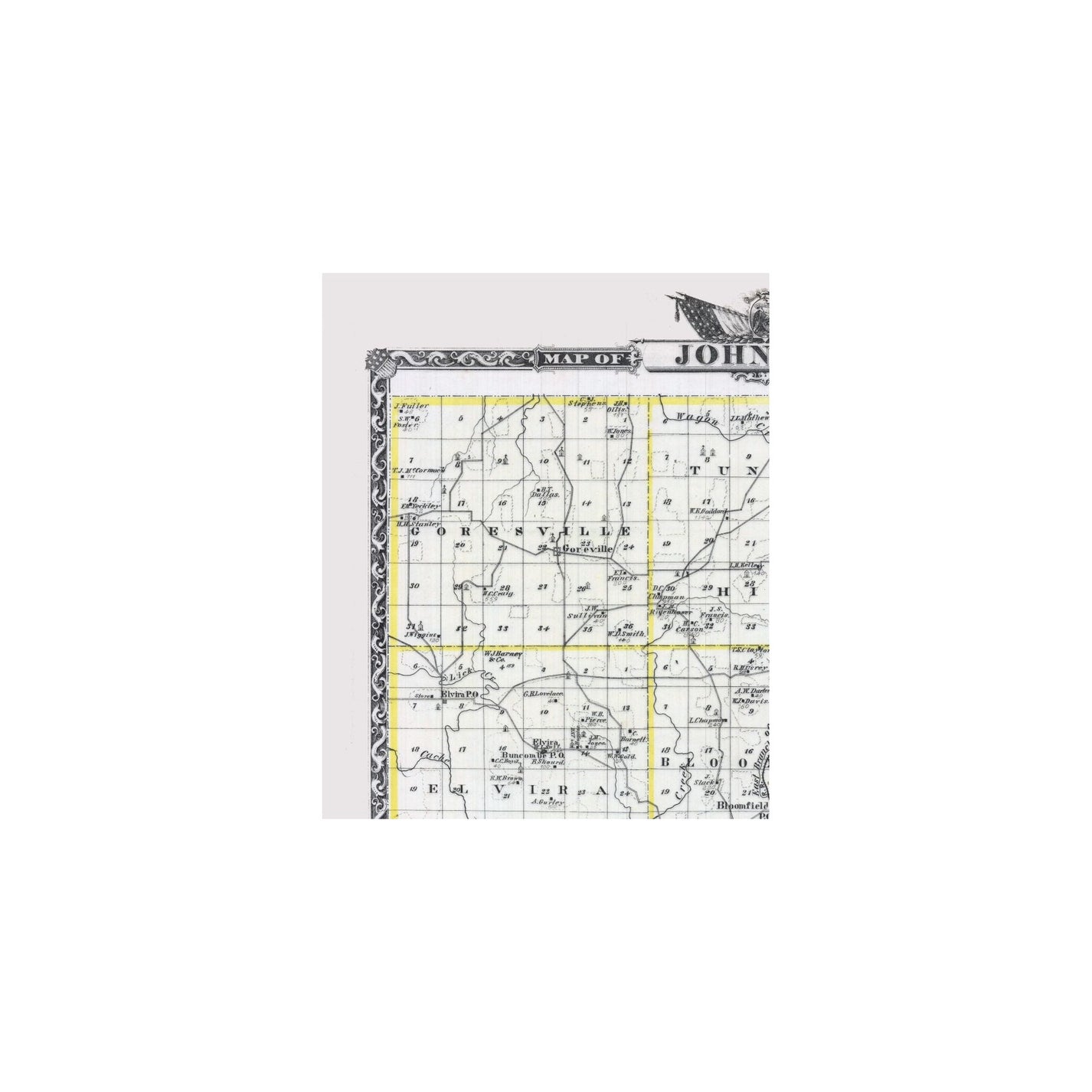 Historic County Map - Johnson County Illinois - Warner 1876 - 23 x 28 ...