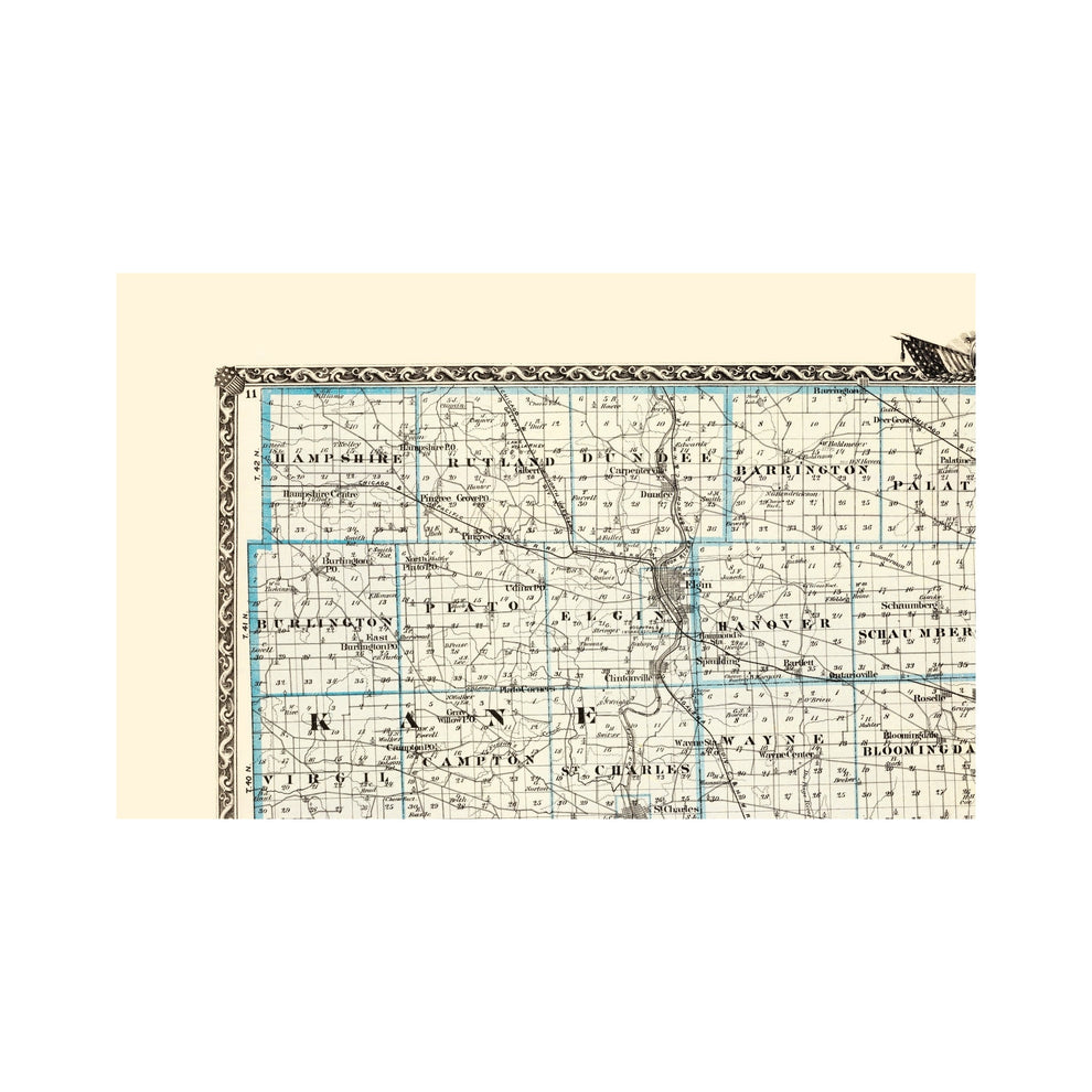 Historic County Map - Kane Du Page Cook Counties Illinois - Warner 187 ...