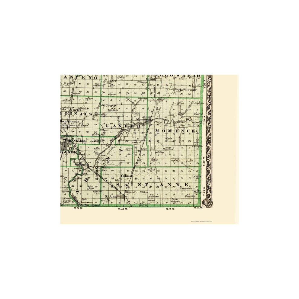 Historic County Map - Kankakee County Illinois - Warner 1876 - 23 x 27 ...