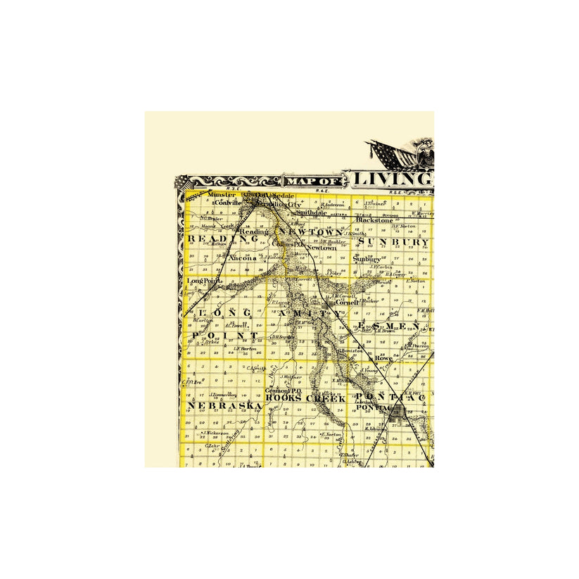 Historic County Map - Livingston County Illinois - Warner 1870 - 23 x ...