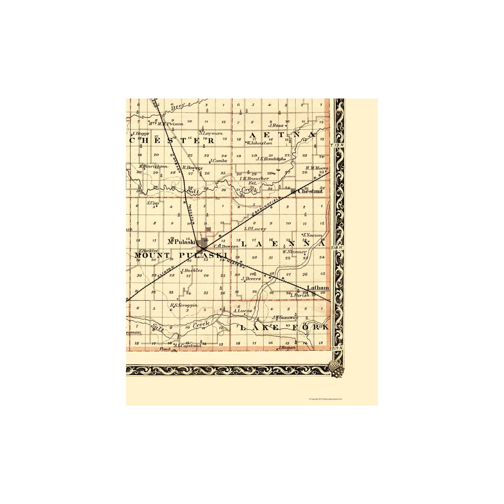 Historic County Map - Logan County Illinois - Warner 1870 - 23 x 28.03 ...