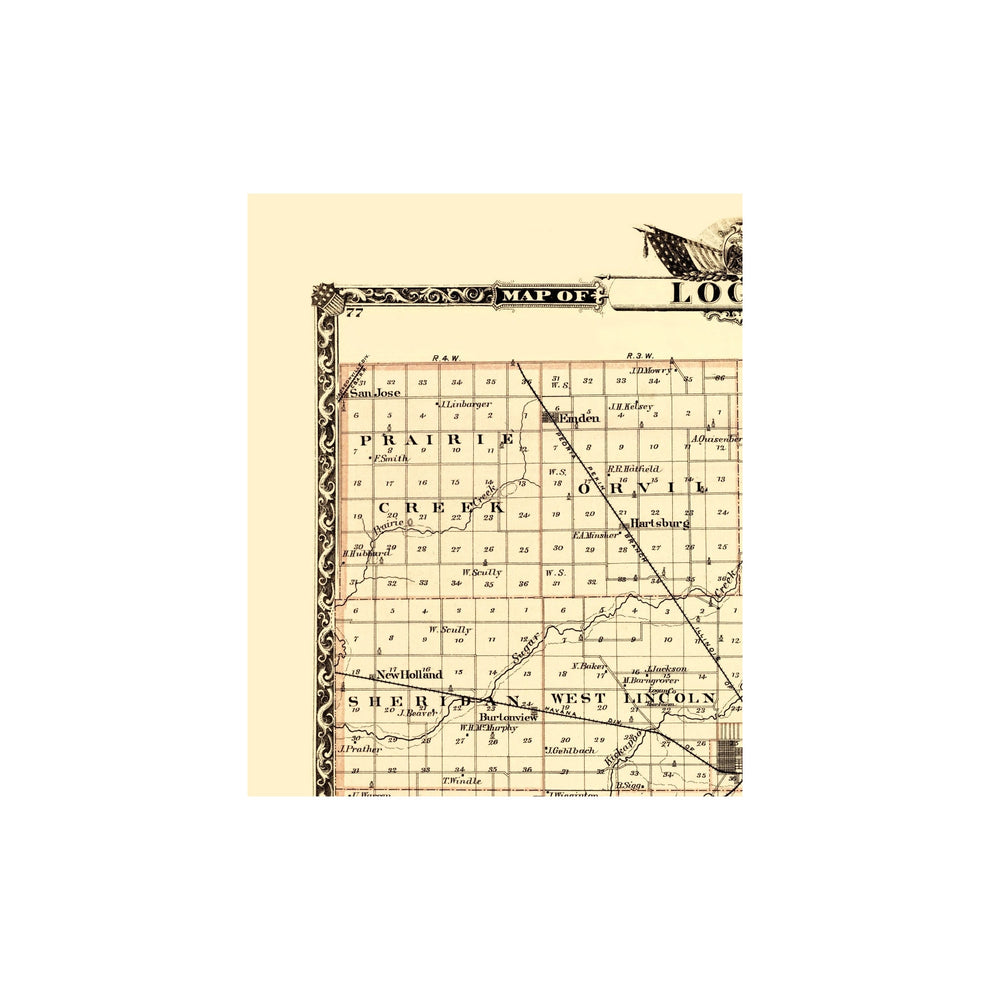 Historic County Map - Logan County Illinois - Warner 1870 - 23 x 28.03 ...