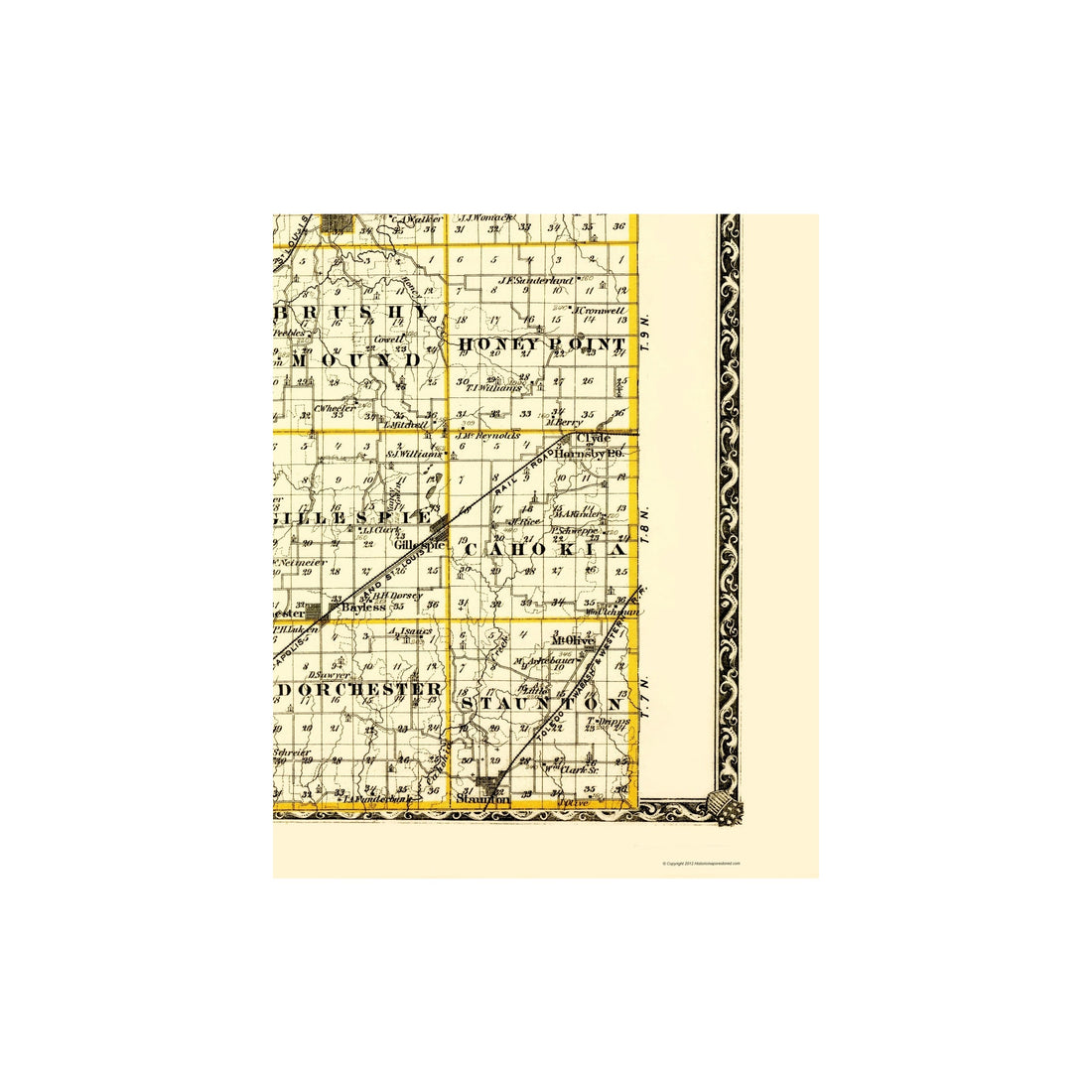 Historic County Map - Macoupin County Illinois - Warner 1870 - 23 x 28 ...