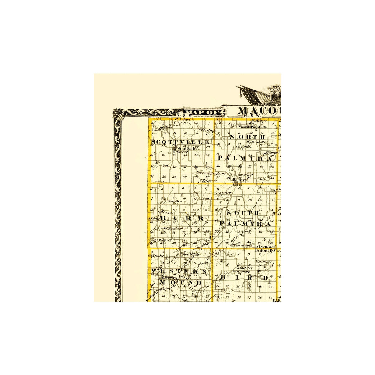 Historic County Map - Macoupin County Illinois - Warner 1870 - 23 x 28 ...