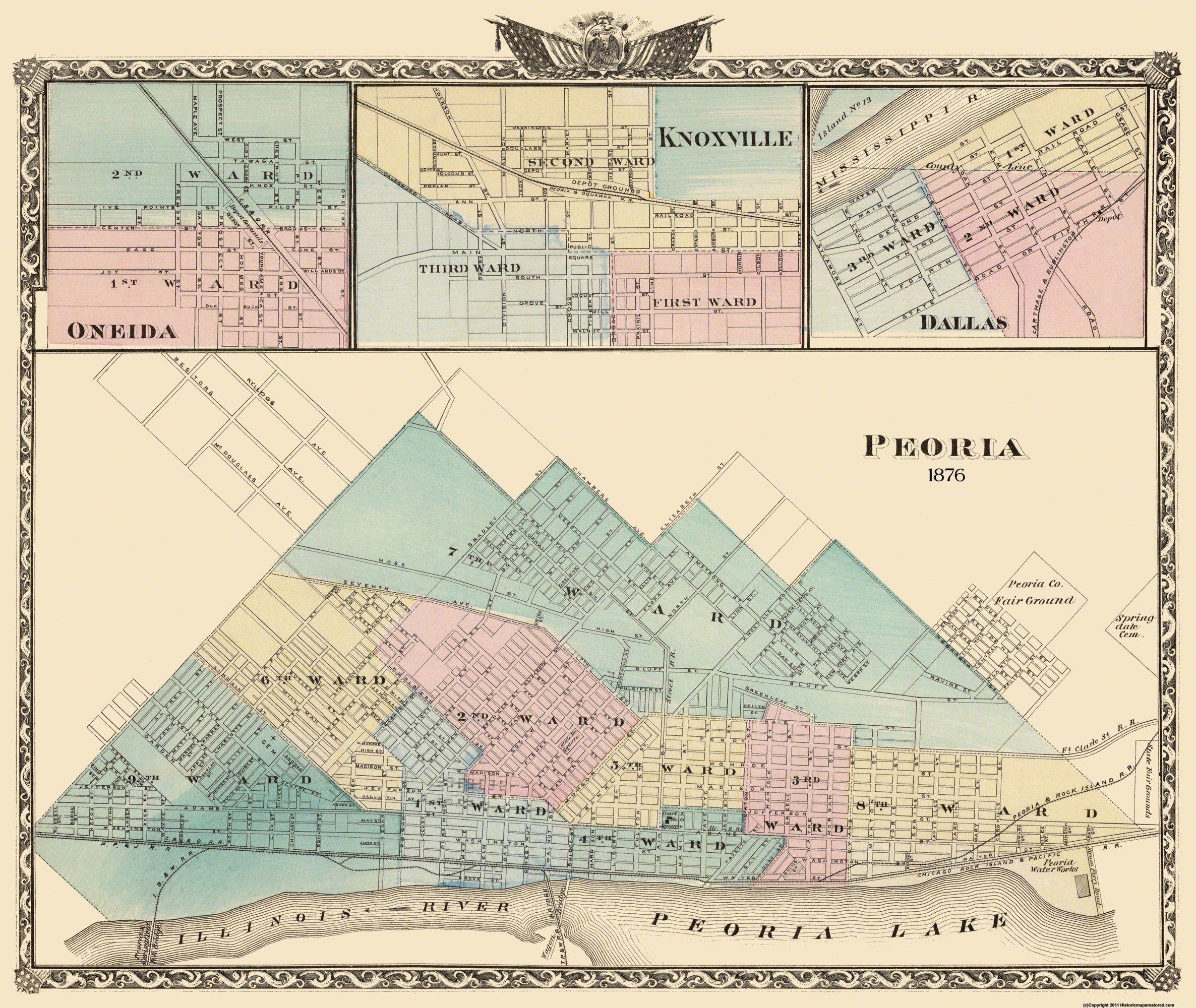 Historic City Map - Peoria Oneida Knoxville Dallas Illinois - Warner 1 ...
