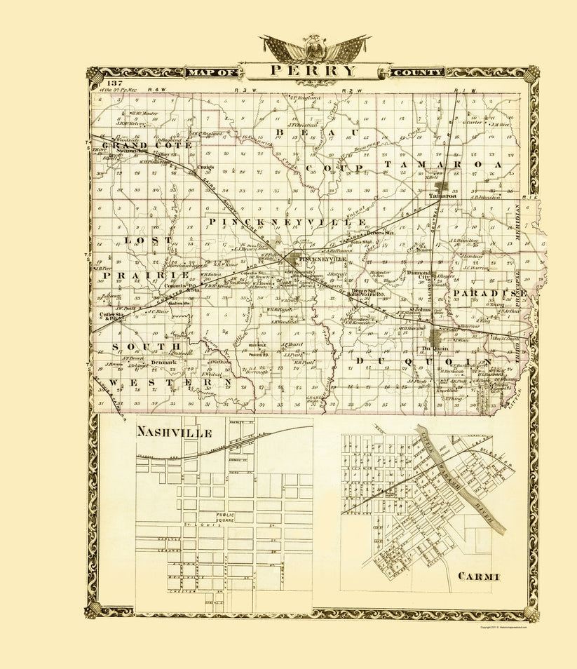 Historic County Map - Perry County Illinois - Warner 1876 - Vintage Wa ...