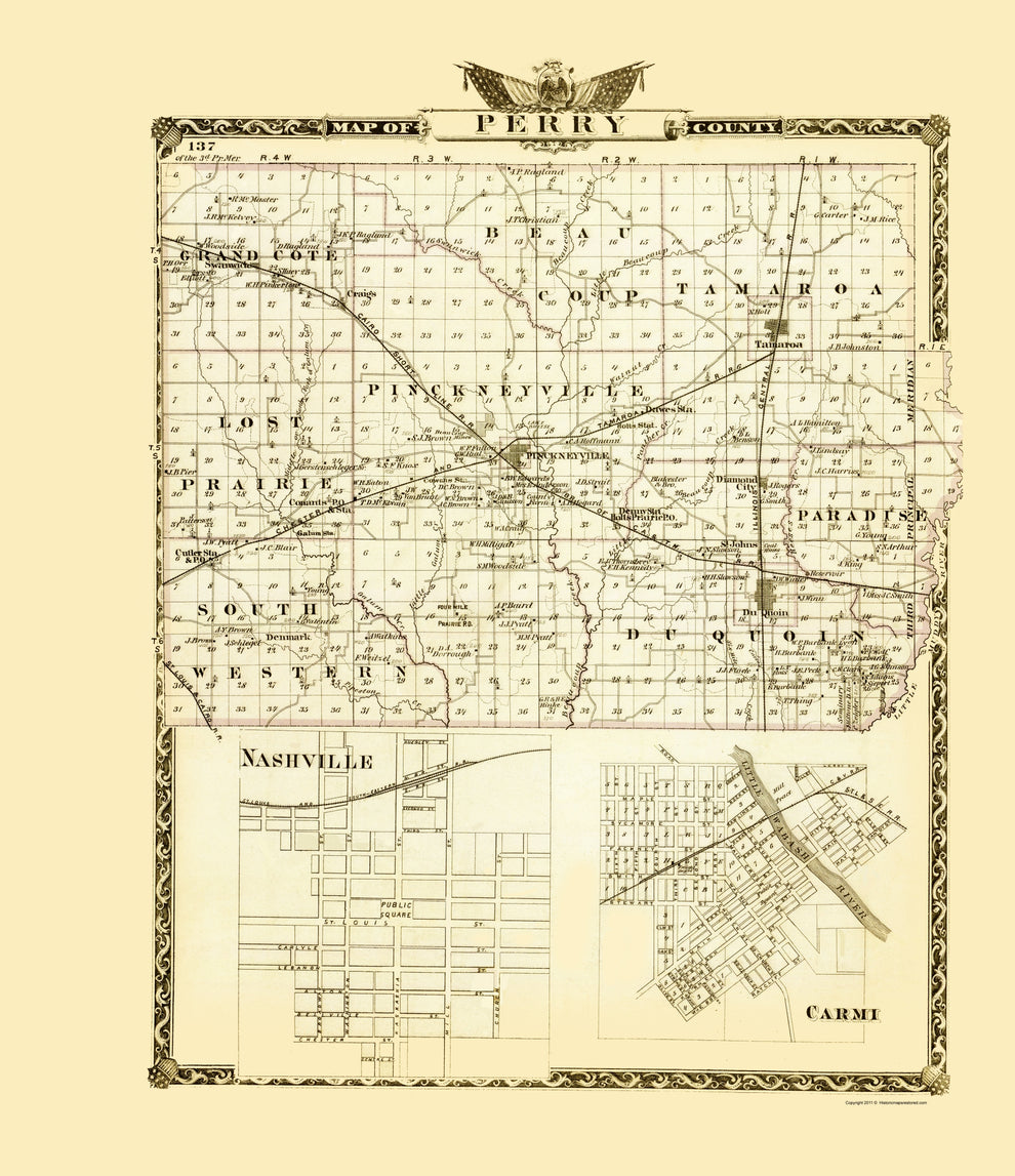 Historic County Map - Perry County Illinois - Warner 1876 - Vintage Wa ...
