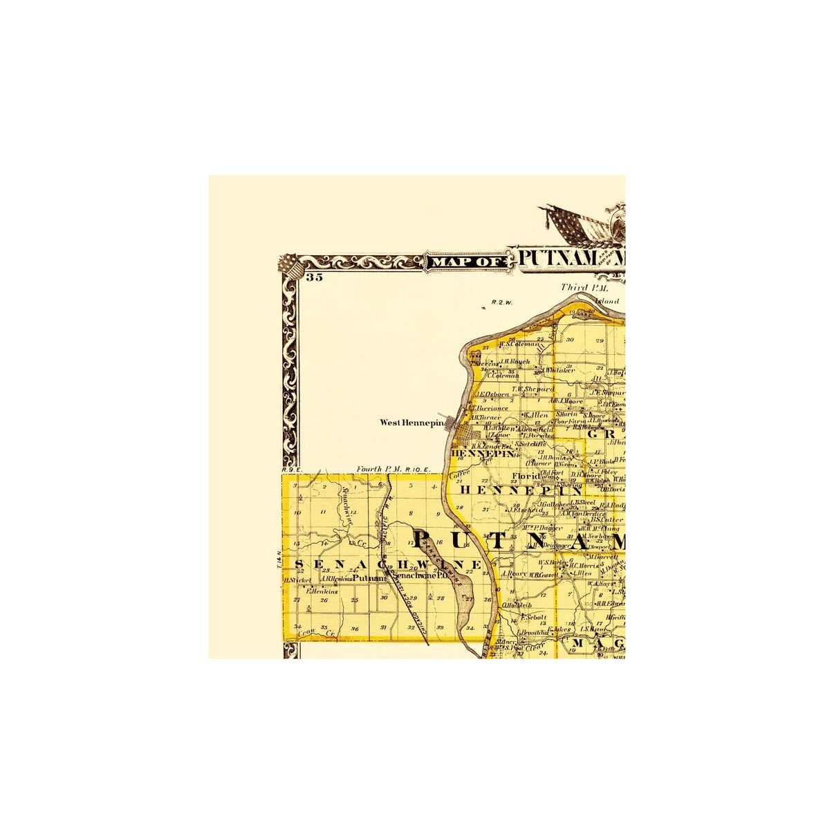 Historic County Map - Putnam Marshall Counties Illinois - Warner 1870 ...
