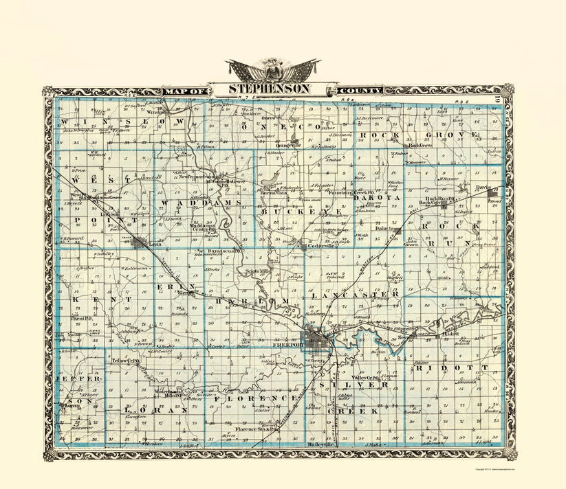 Historic County Map - Stephenson County Illinois - Warner 1876 - Vinta ...