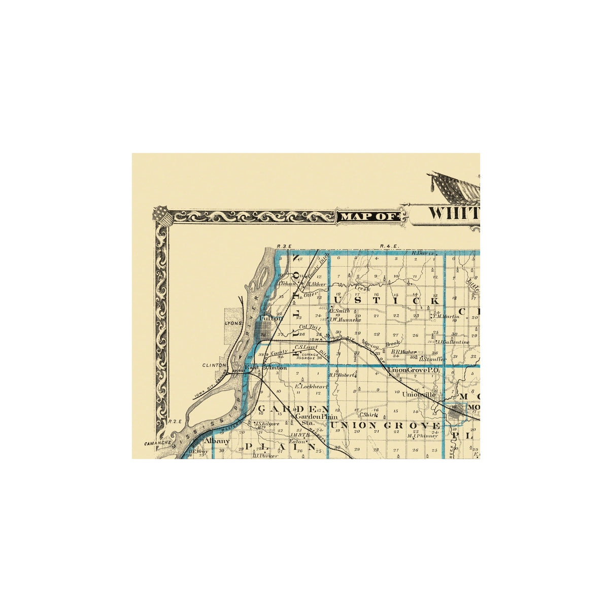 Historic County Map - Whiteside County Illinois - Warner 1876 - 26.19 ...