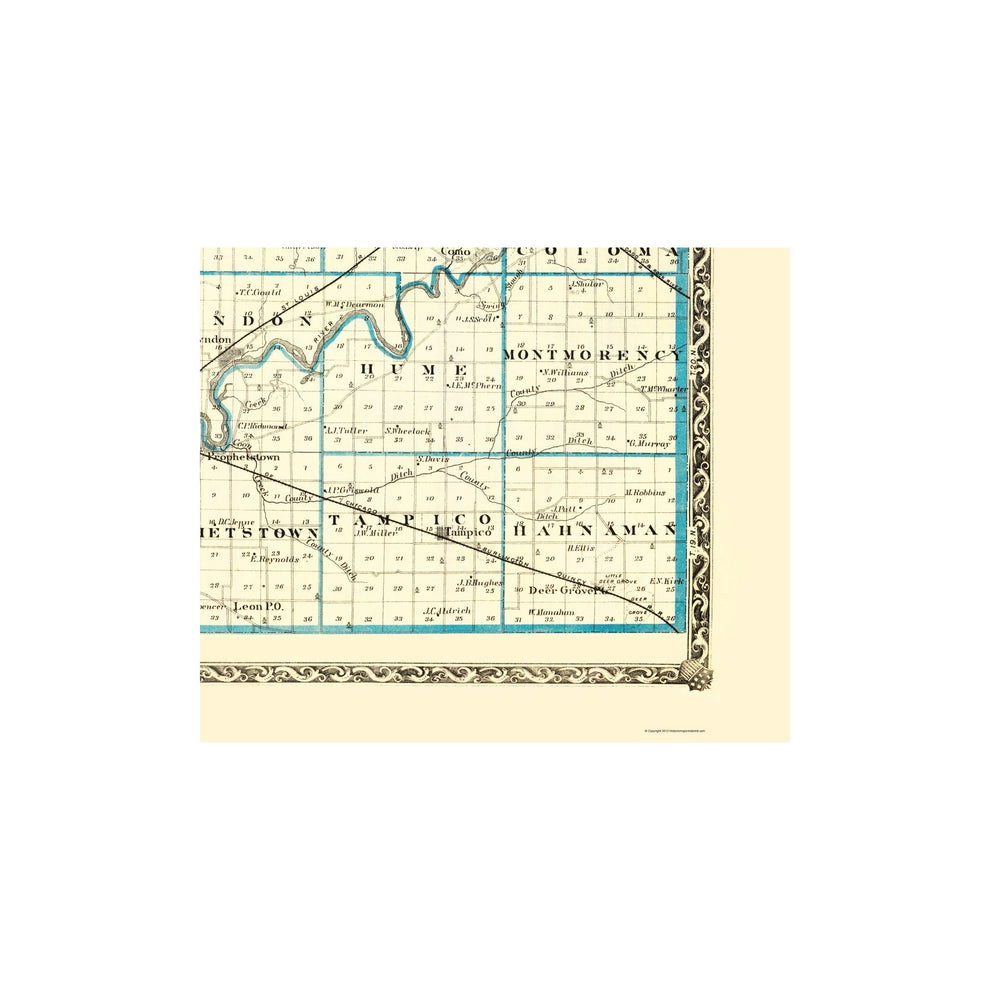 Historic County Map - Whiteside County Illinois - Warner 1870 - 23 x 2 ...