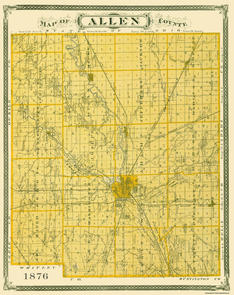 Historic County Map - Allen County Indiana - Andreas 1876 - Vintage Wa ...