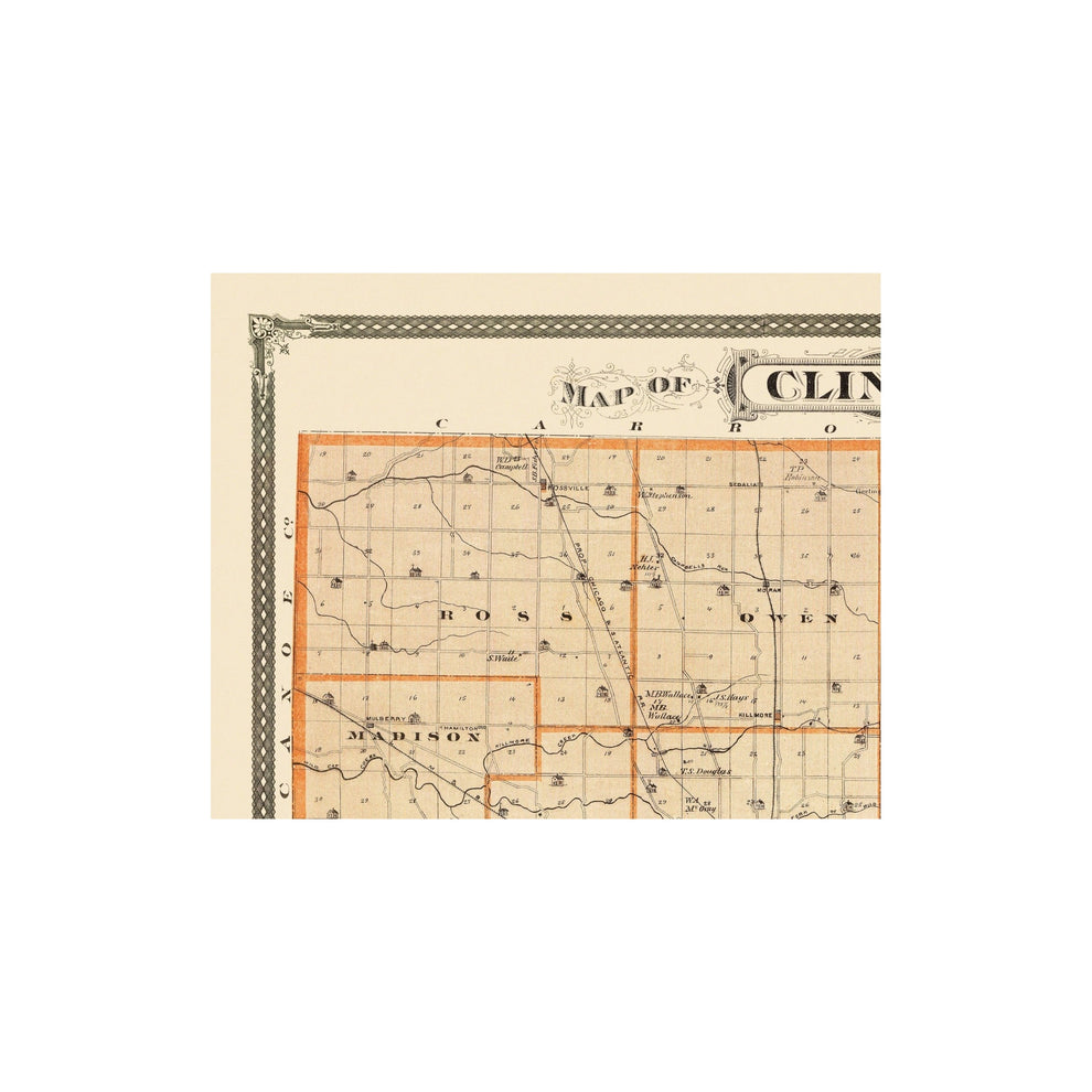 Historic County Map - Clinton County Indiana - Andreas 1876 - 28.25 x ...