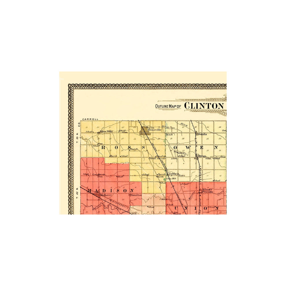 Historic County Map - Clinton County Indiana -Andreas 1903 - 23 x 26.9 ...