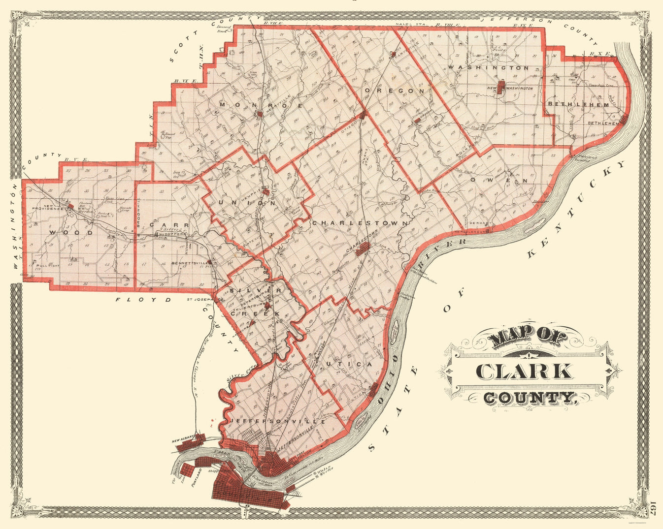 Historic County Map - Clark County Indiana - Baskin 1876 - Vintage Wal ...