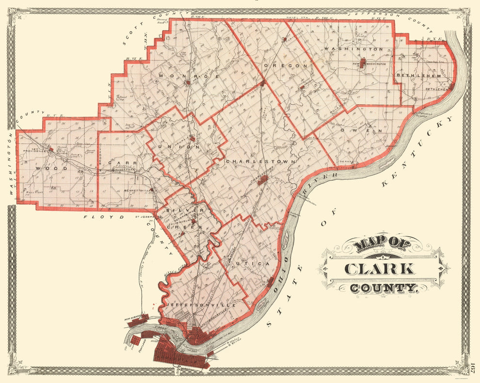 Historic County Map - Clark County Indiana - Baskin 1876 - Vintage Wal ...