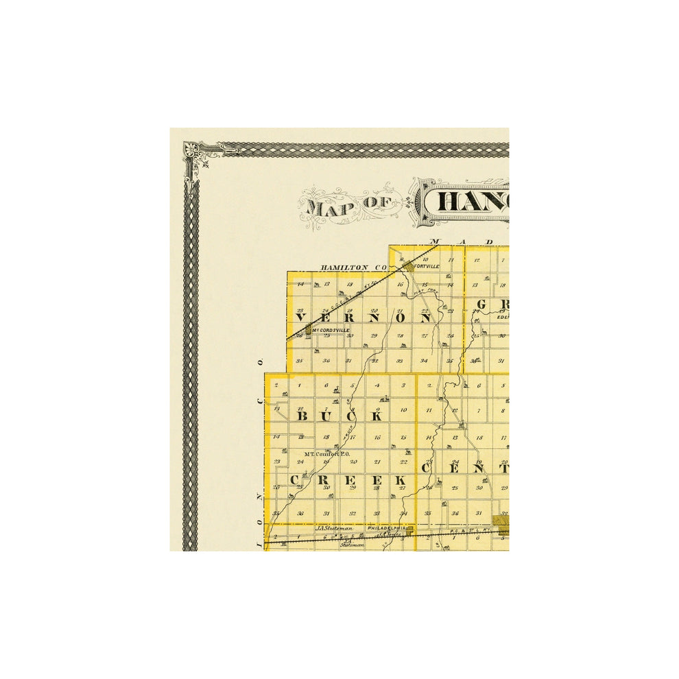 Historic County Map - Hancock County Indiana - Andreas 1876 - 23 x 28 ...