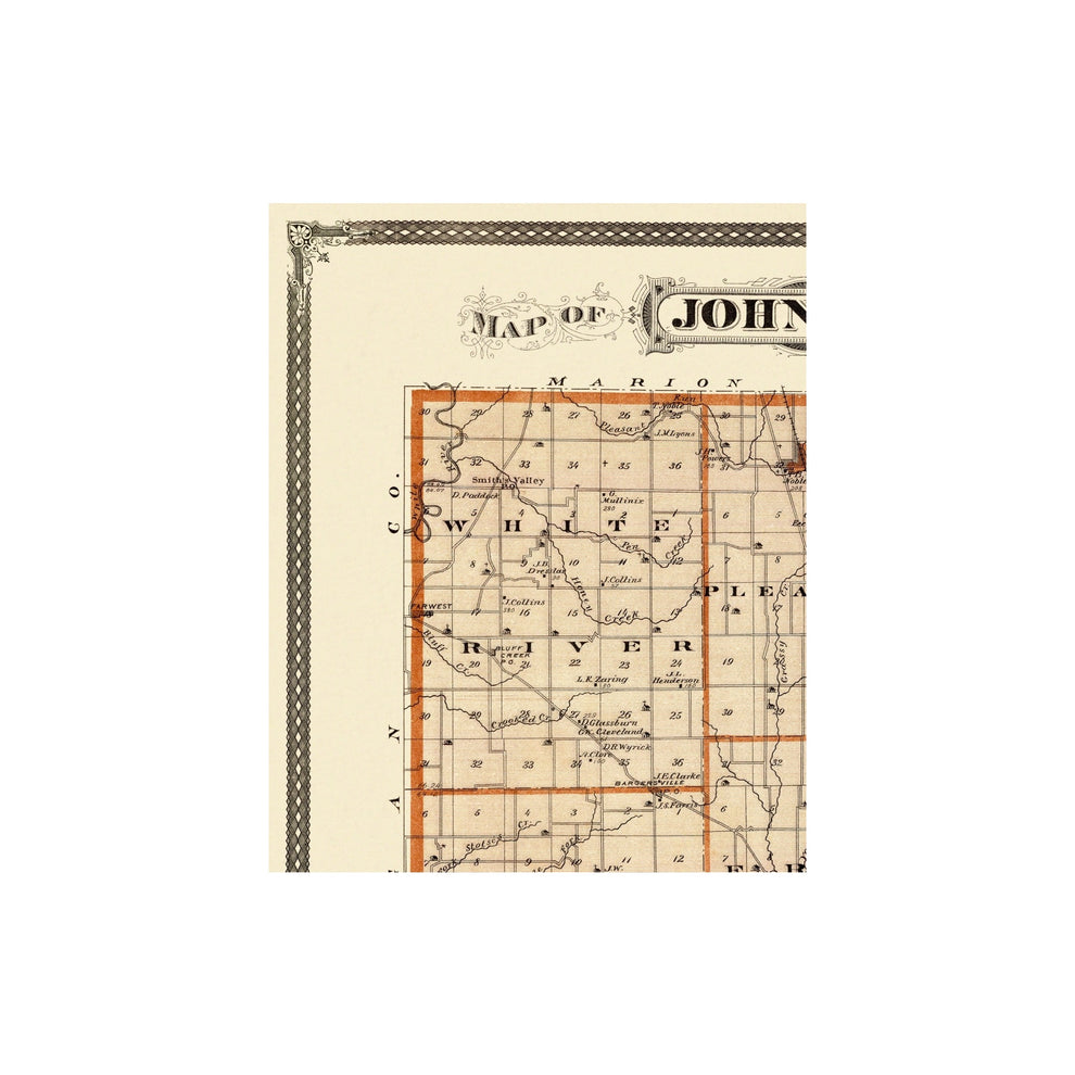 Historic County Map - Johnson County Indiana - Andreas 1876 - 23 x 28 ...