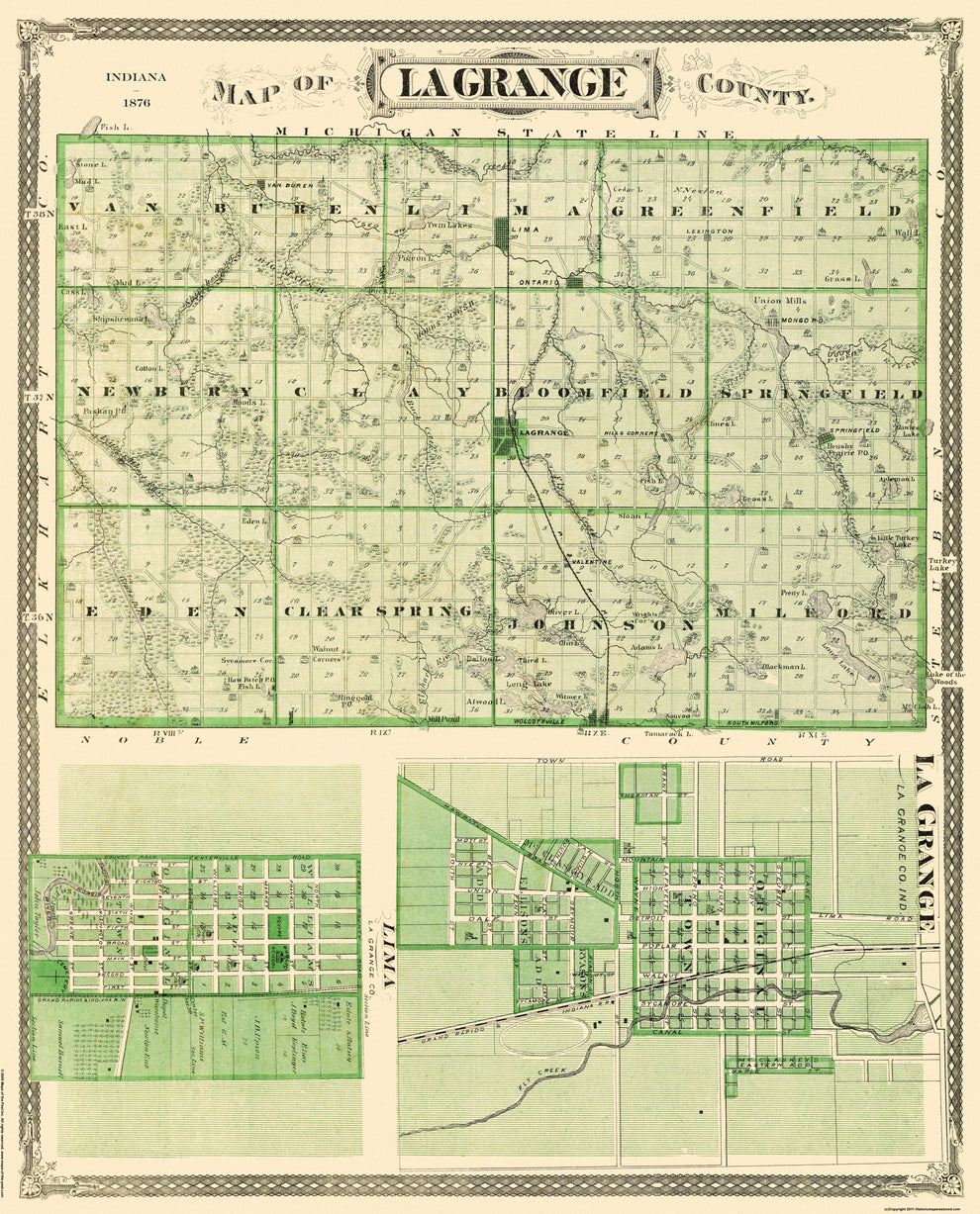 Historic County Map - Lagrange County Indiana - Andreas 1876 - Vintage ...