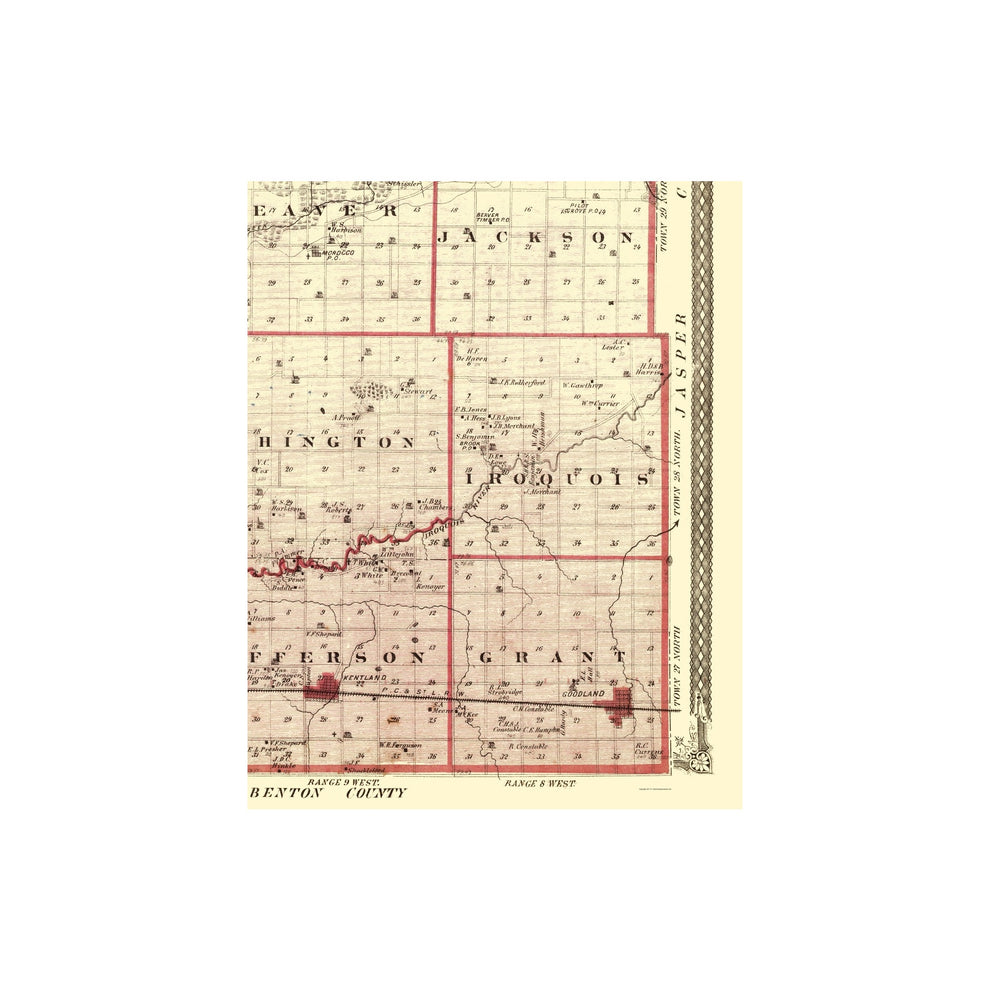 Historic County Map - Newton County Indiana - Baskin 1876 - 23 x 29.19 ...