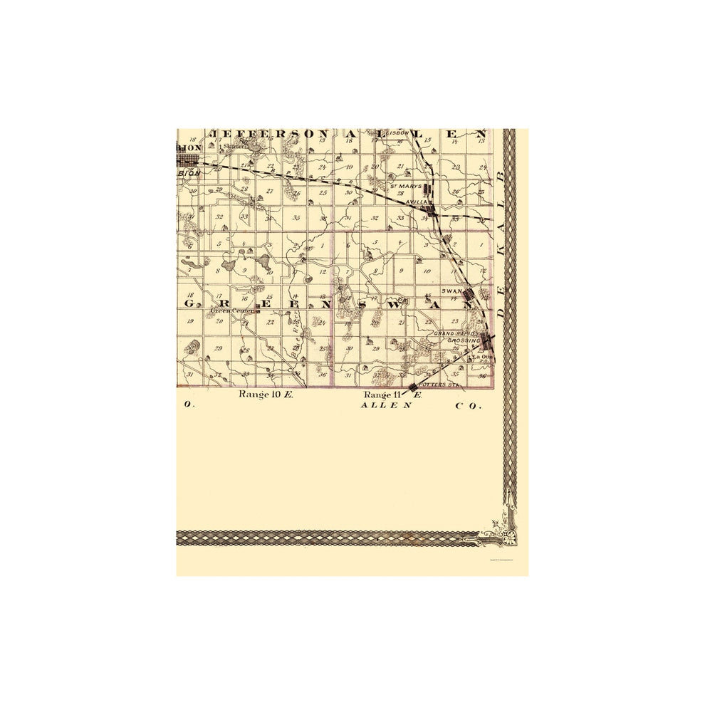 Historic County Map - Noble County Indiana - Baskin 1876 - 23 x 29.21 ...