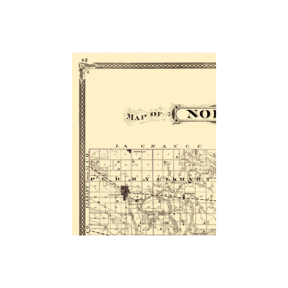 Historic County Map - Noble County Indiana - Baskin 1876 - 23 x 29.21 ...