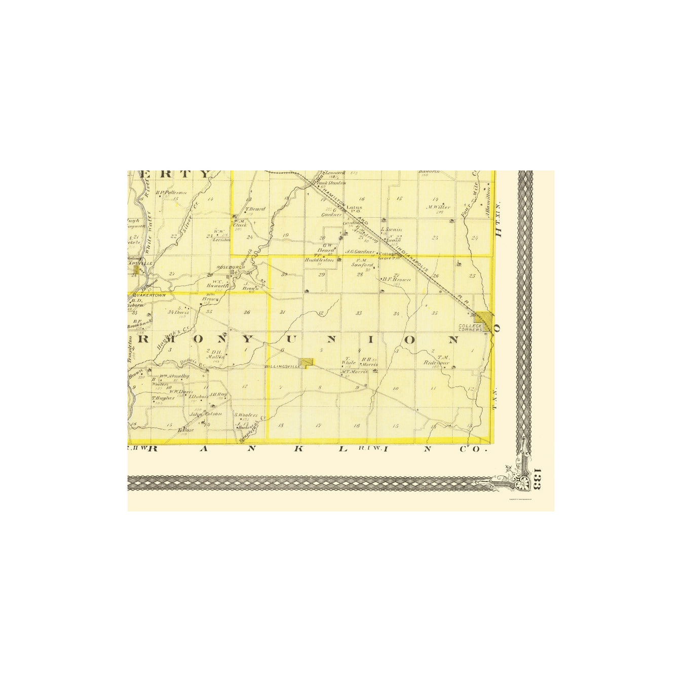 Historic County Map - Union County Indiana - Baskin 1876 - 23 x 28.80 ...