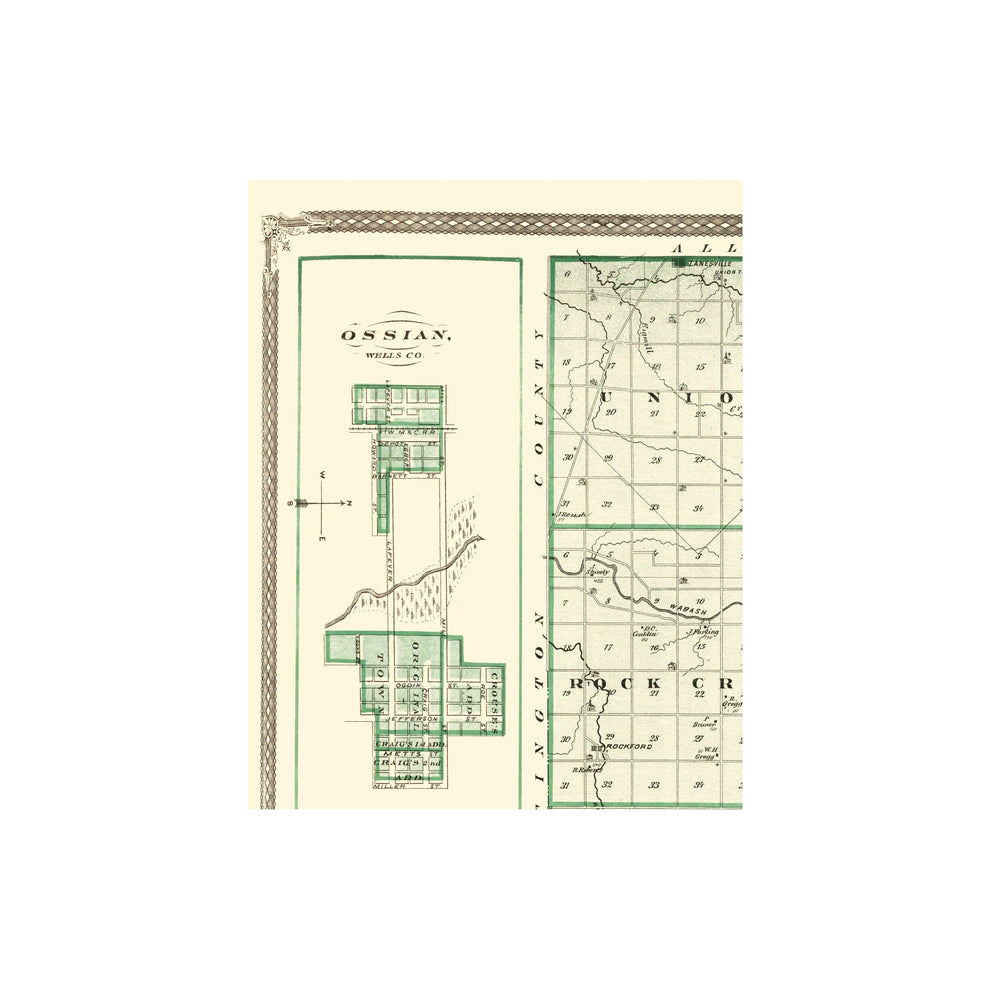 Historic County Map - Wells County Indiana - Baskin 1876 - 23 x 29.23 ...