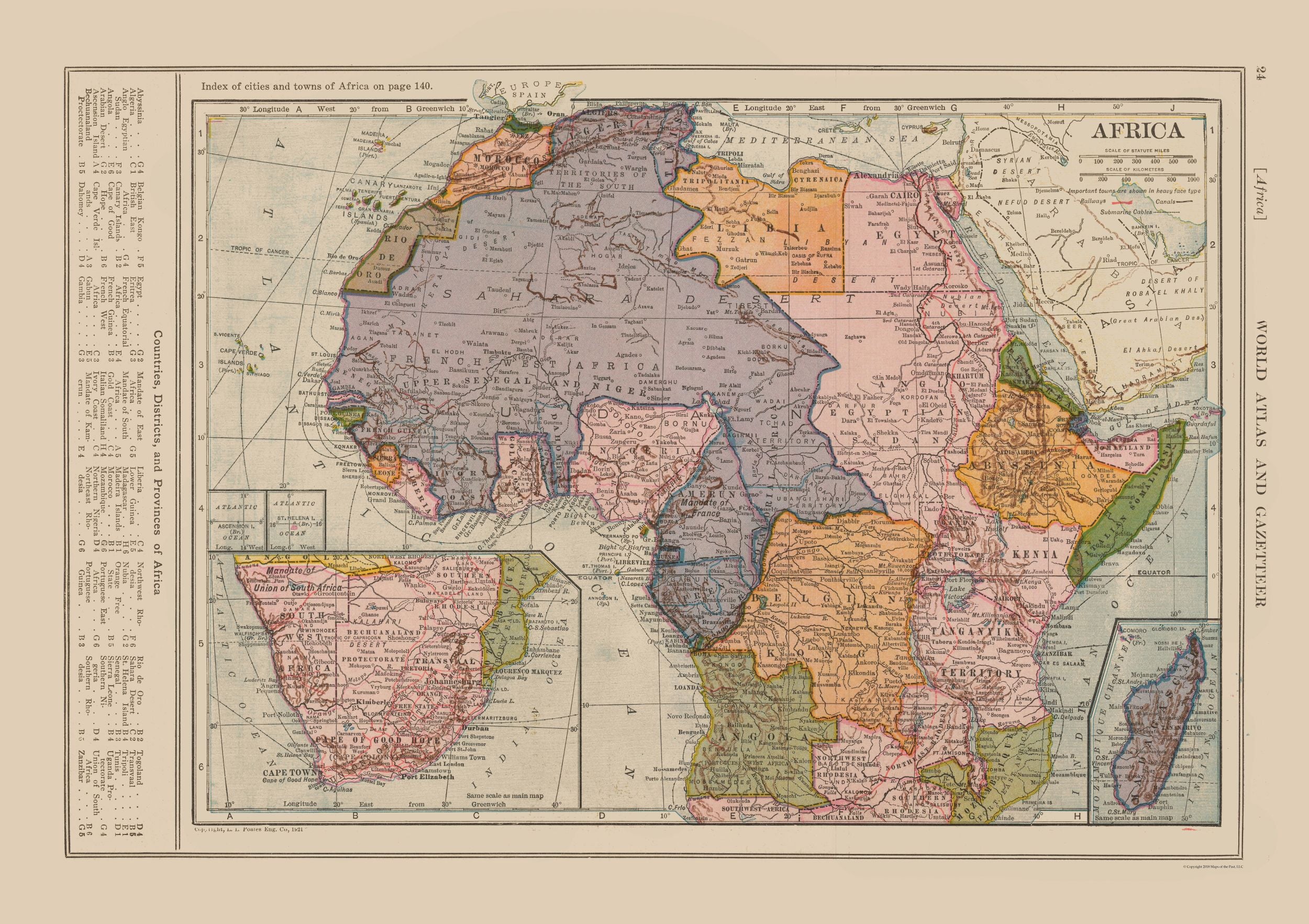 Historic Map - Africa - Reynold 1921 - 32.57 x 23 - Vintage Wall Art ...