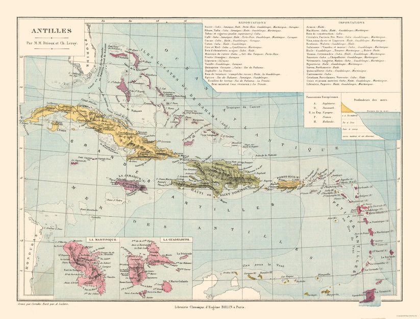 Historic Map - Antilles Caribbean - Drioux 1882 - Vintage Wall Art ...