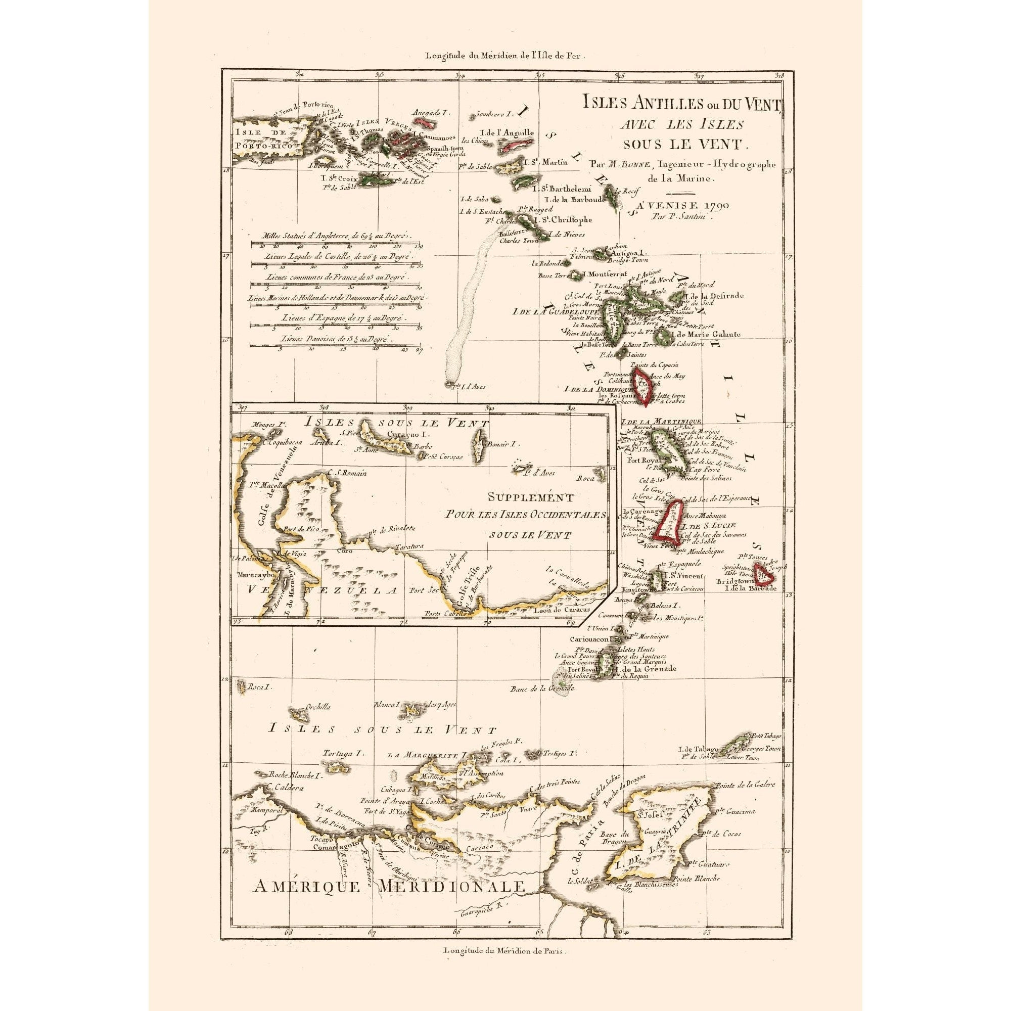 Historic Map - Lesser Antilles - Santini 1794 - 23 x 32.58 - Vintage W ...