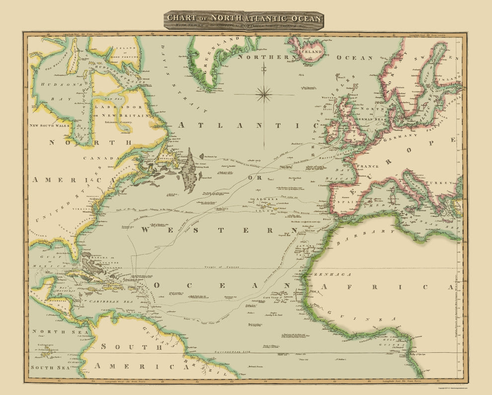 Historic Nautical Map - North Atlantic Ocean - Thomson 1817 - Vintage ...
