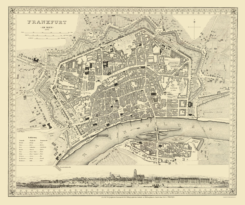Historic Map - Frankfurt Germany - Meyer 1845 - Vintage Wall Art – Maps ...