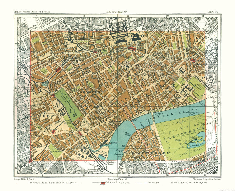 Historic Map - Chelsea London England - Philip 1904 - Vintage Wall Art ...