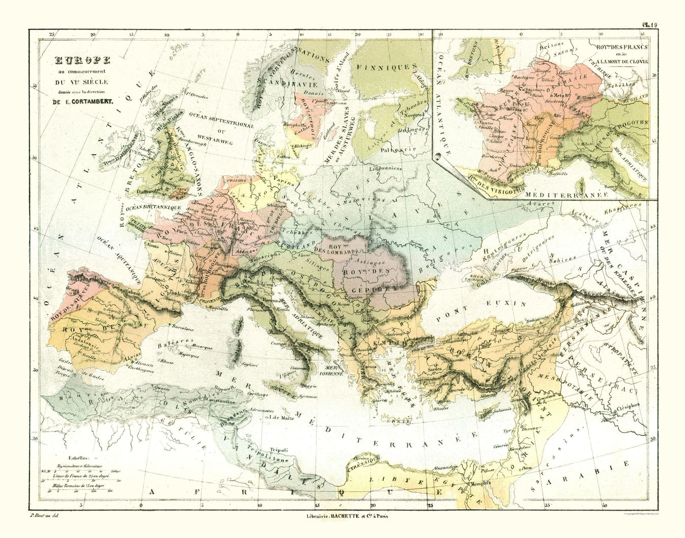 Historic Map - Europe Early 6th Century - Cortambert 1880 - Vintage Wa ...
