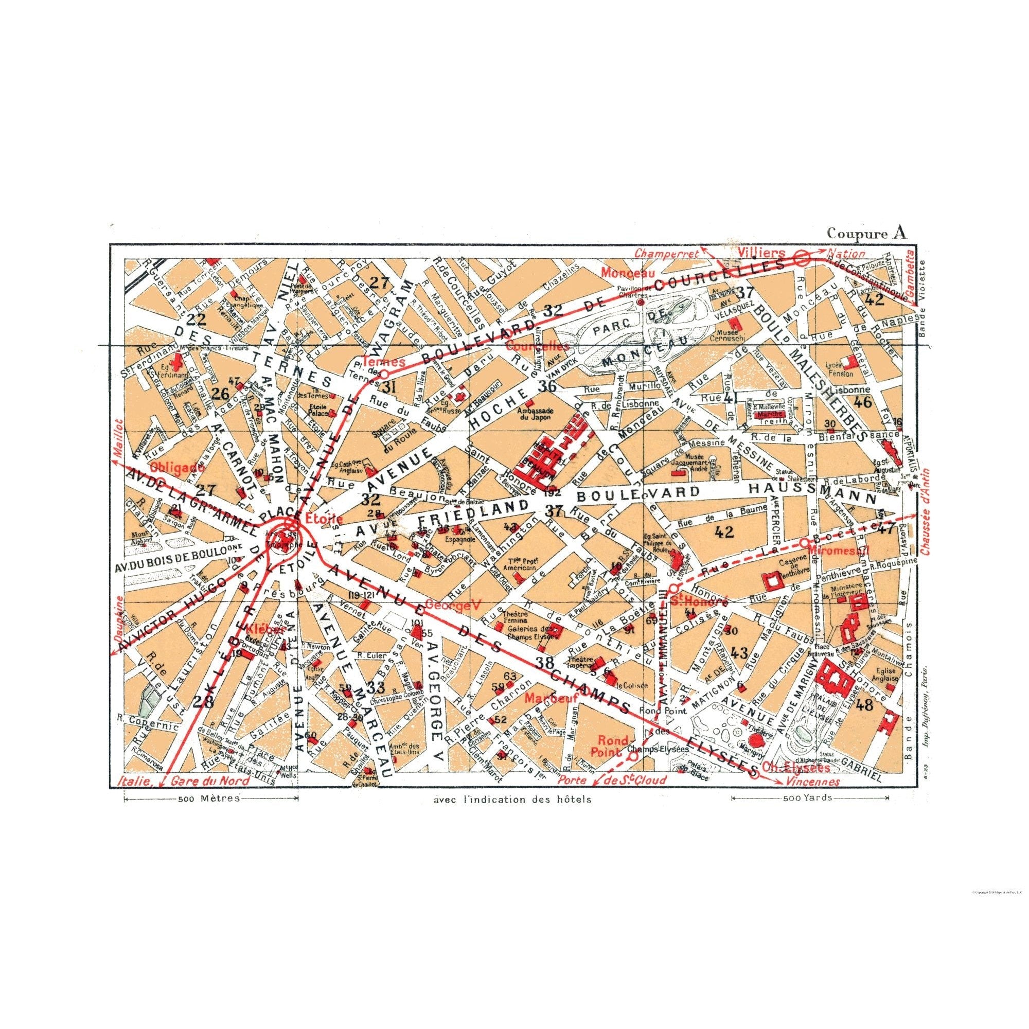 Historic Map - Paris France Northwestern - Blue Guides 1921 - 30.85 x ...