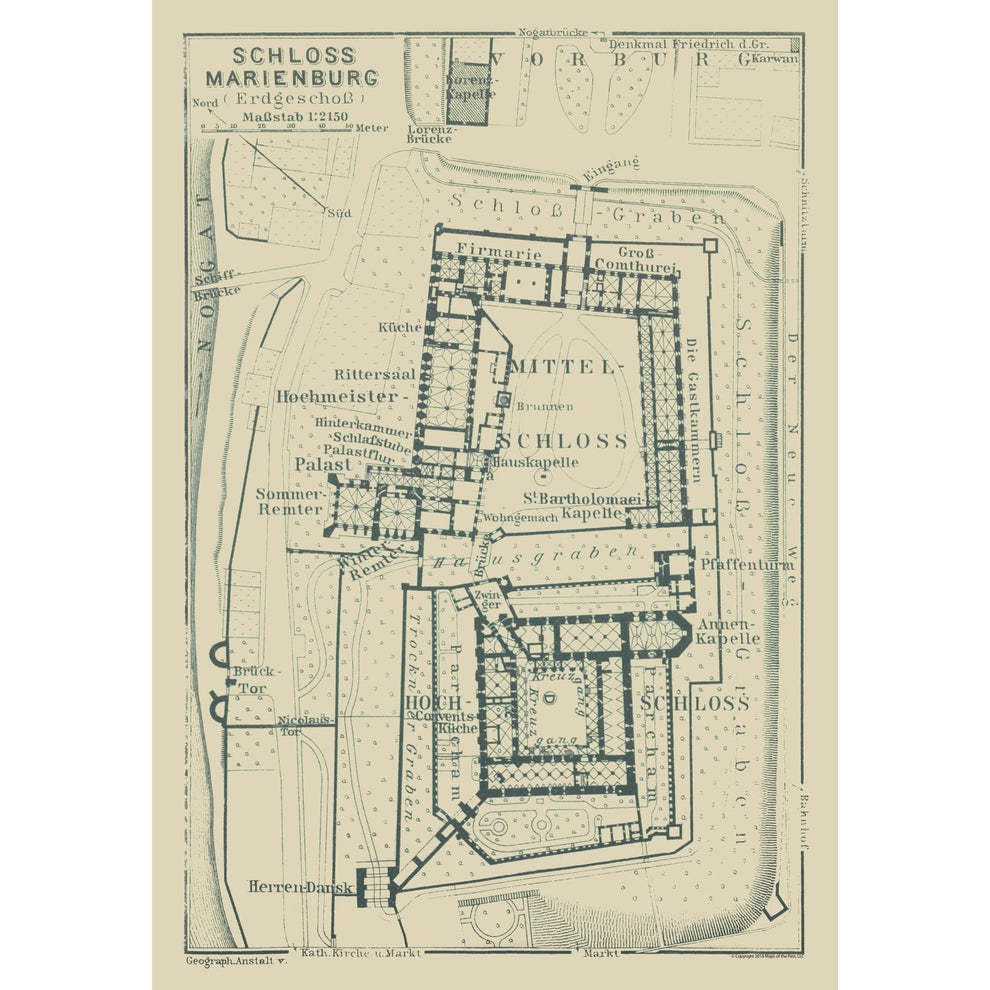 Historic Map - Schloss Marienburg Germany - Baedeker 1914 - Vintage Wa ...