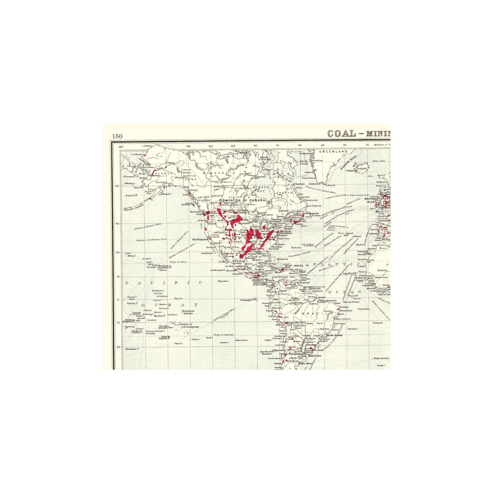Historic Mine Map - Global Coal Mining Countries - Bartholomew 1907 ...