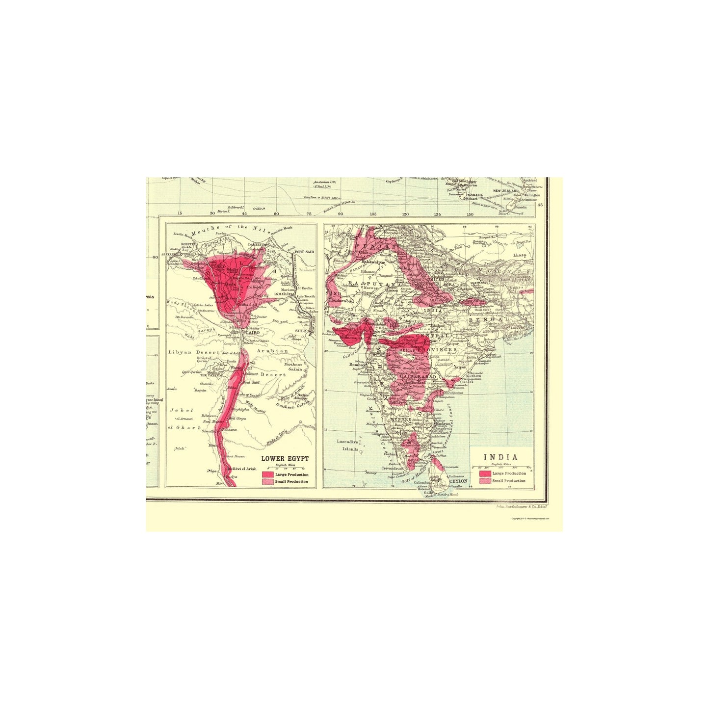 Historic Map - Global Cotton Growing Contries - Bartholomew 1907 - 23 ...