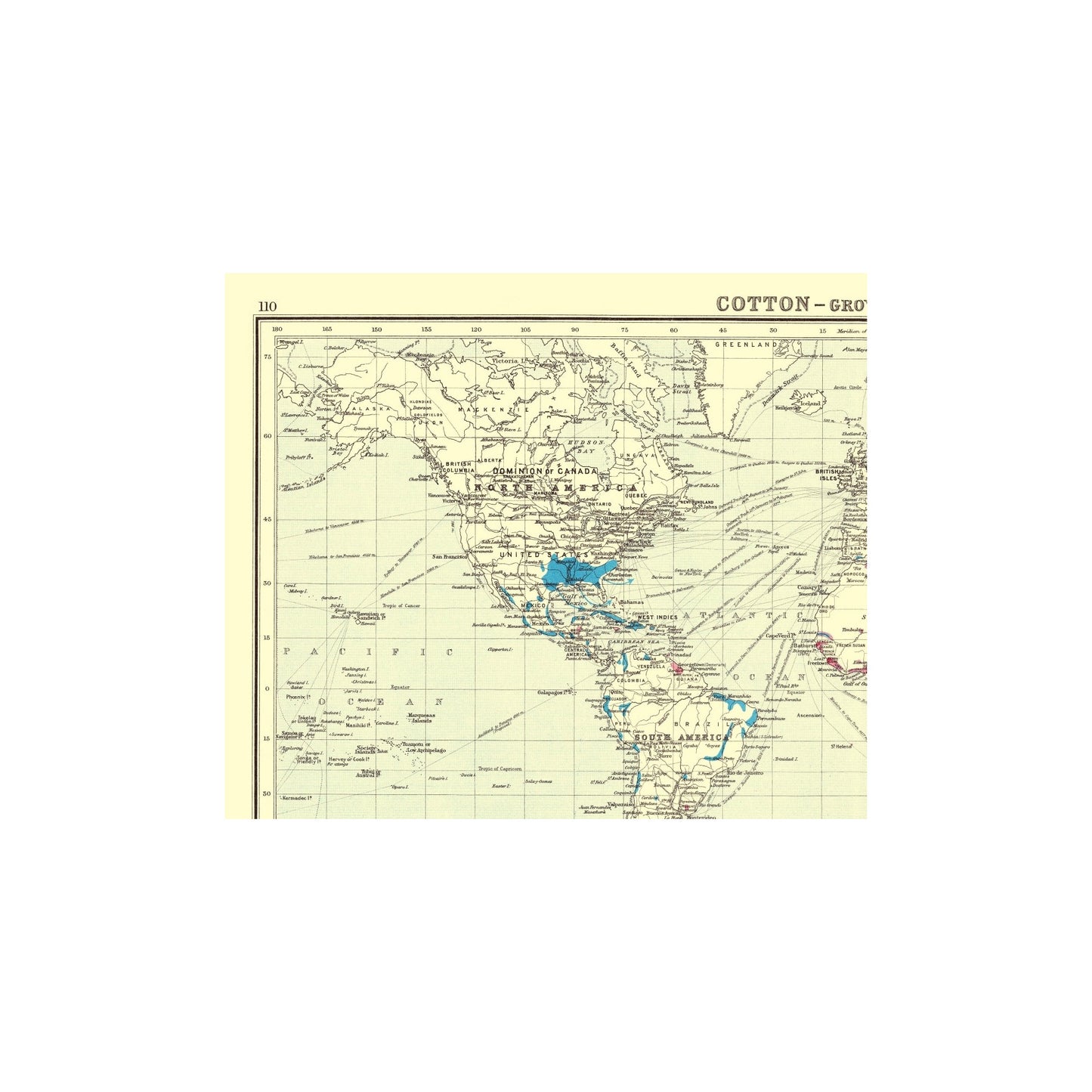 Historic Map - Global Cotton Growing Contries - Bartholomew 1907 - 23 ...
