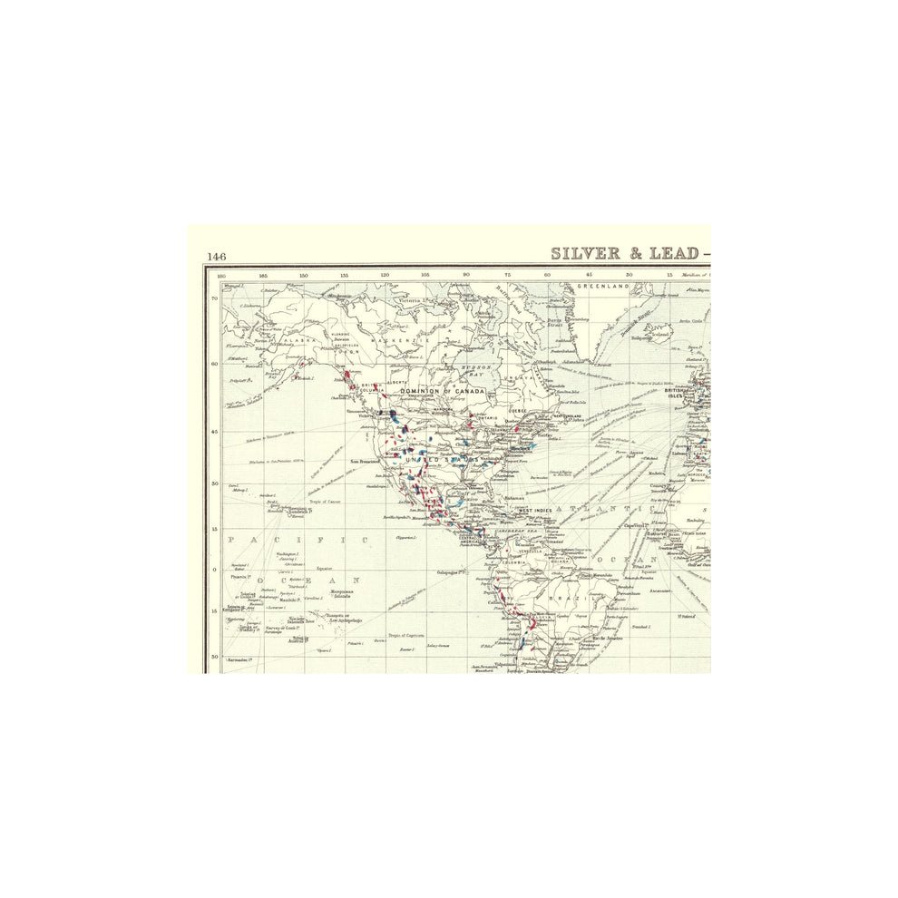 Historic Mine Map - Global Silver Lead Mining Countries - Bartholomew ...