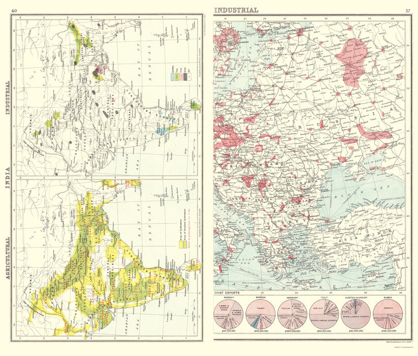 Historic Map - Eastern Europe India Industrial - Bartholomew 1907 - Vi ...