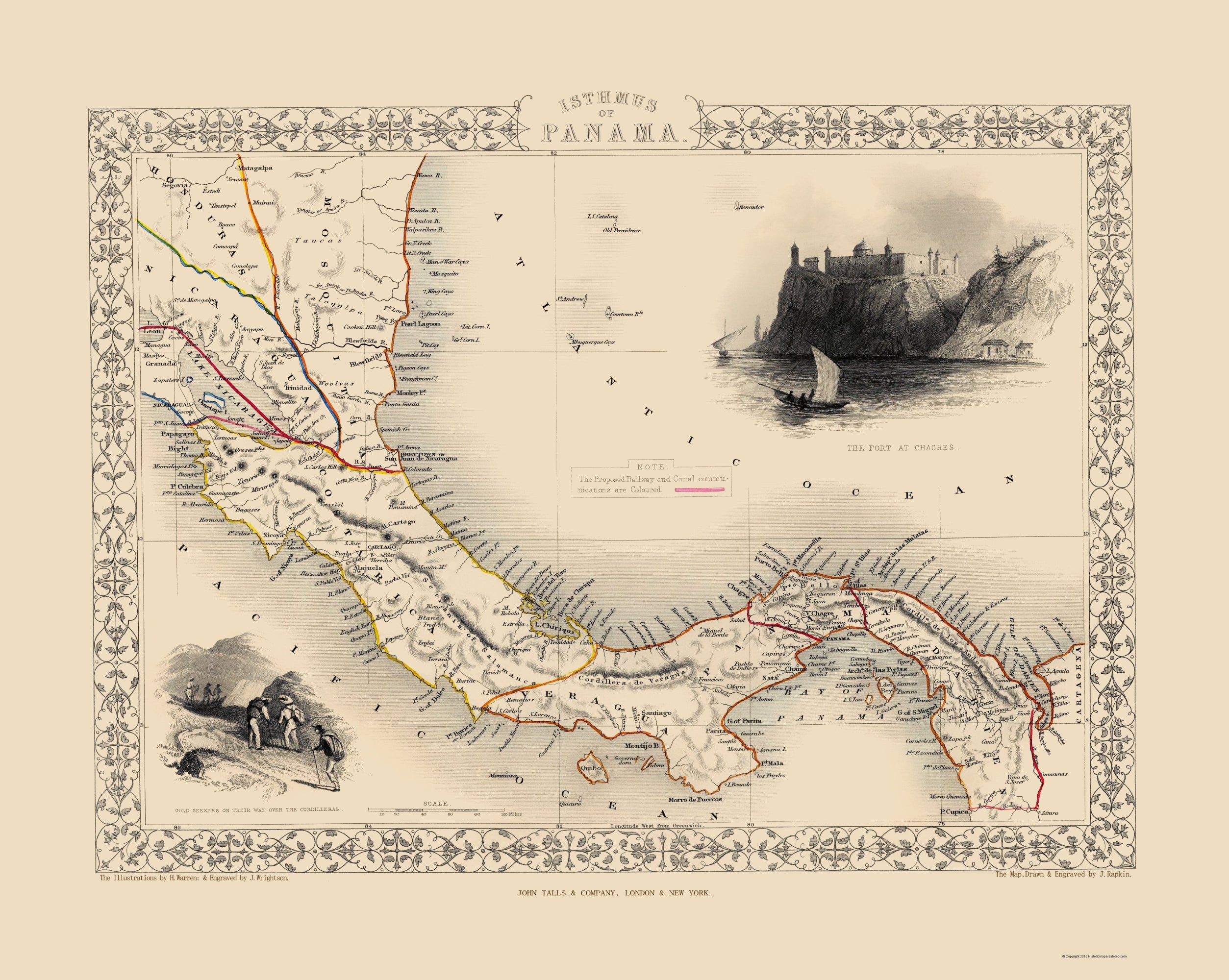 Historic Map - Panama Isthmus - Tallis 1851 - 23 x 28.83 - Vintage Wal ...