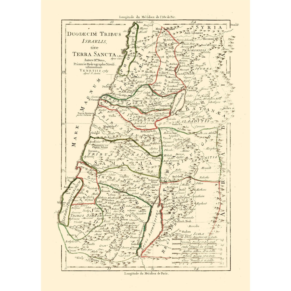 Historic Map - Israel Twelve Tribes - Santini 1794 - Vintage Wall Art ...