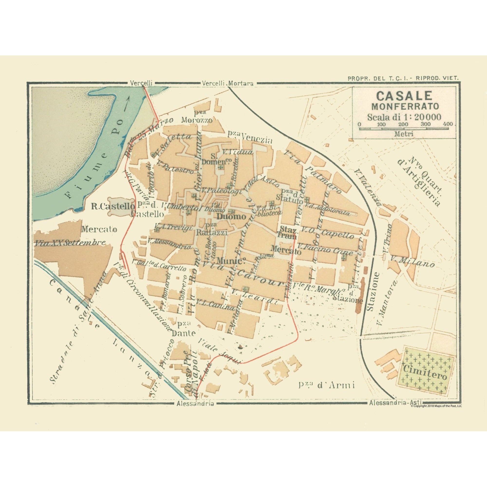 Historic Map - Casale Italy - Bertarelli 1914 - 29.80 x 23 - Vintage W ...