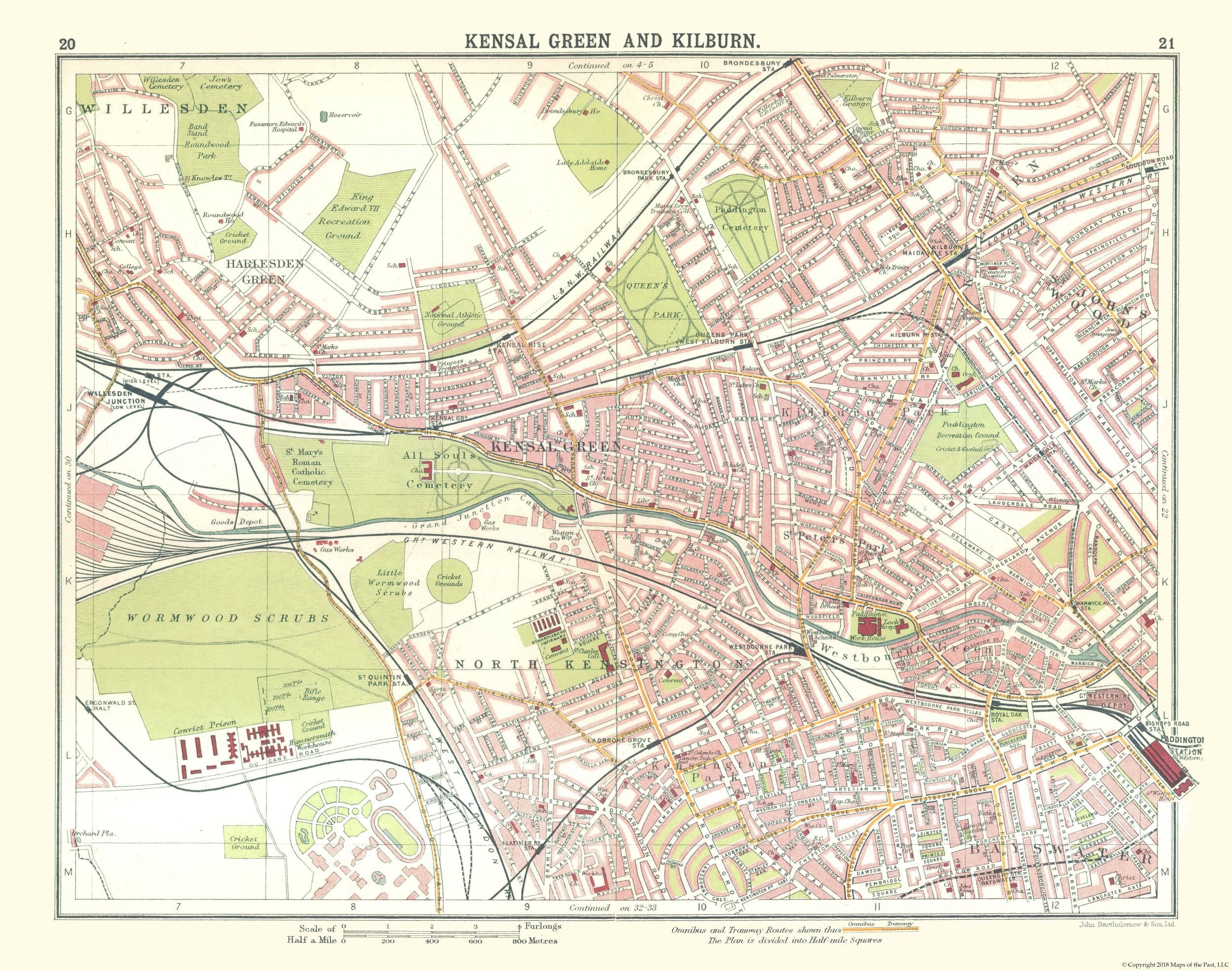 Historic Map - Kensal Green Kilburn London - Bartholomew 1921 - 29.17 ...