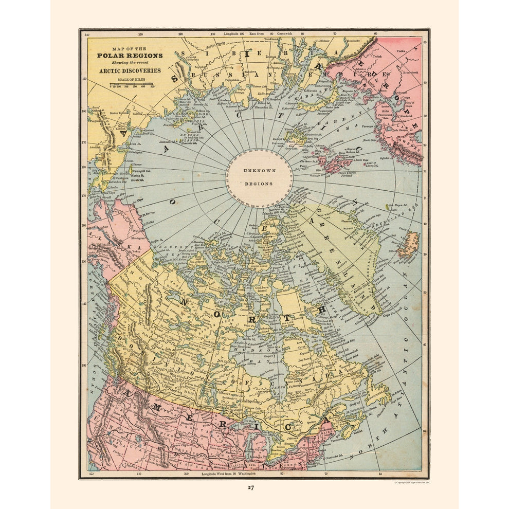 Historic Map - Polar Regions Arctic Discoveries - Cram 1888 - Vintage ...