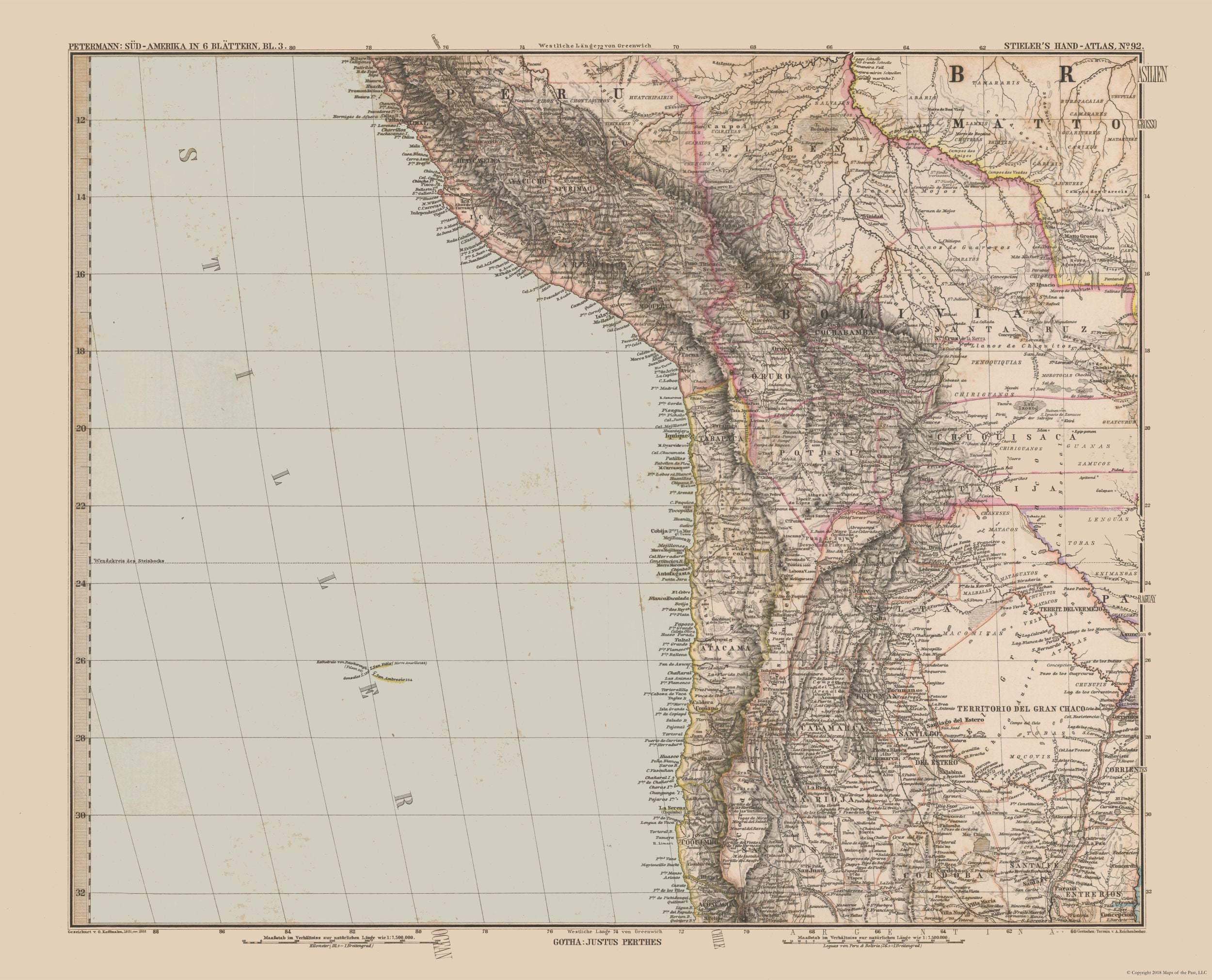 Historic Map - South America Andes- Stieler 1885 - 28.44 x 23 - Vintag ...